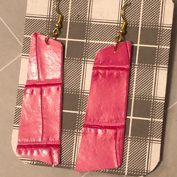 Handmade | Jewelry | New Faux Leather Pink Croc Embossed Earrings ...